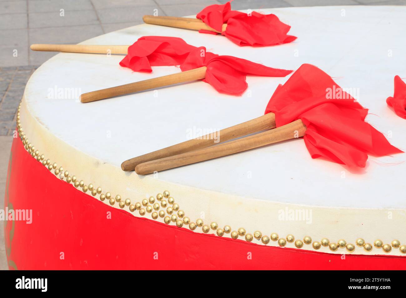 Chinese style drums and hammer, closeup of photo Stock Photo - Alamy