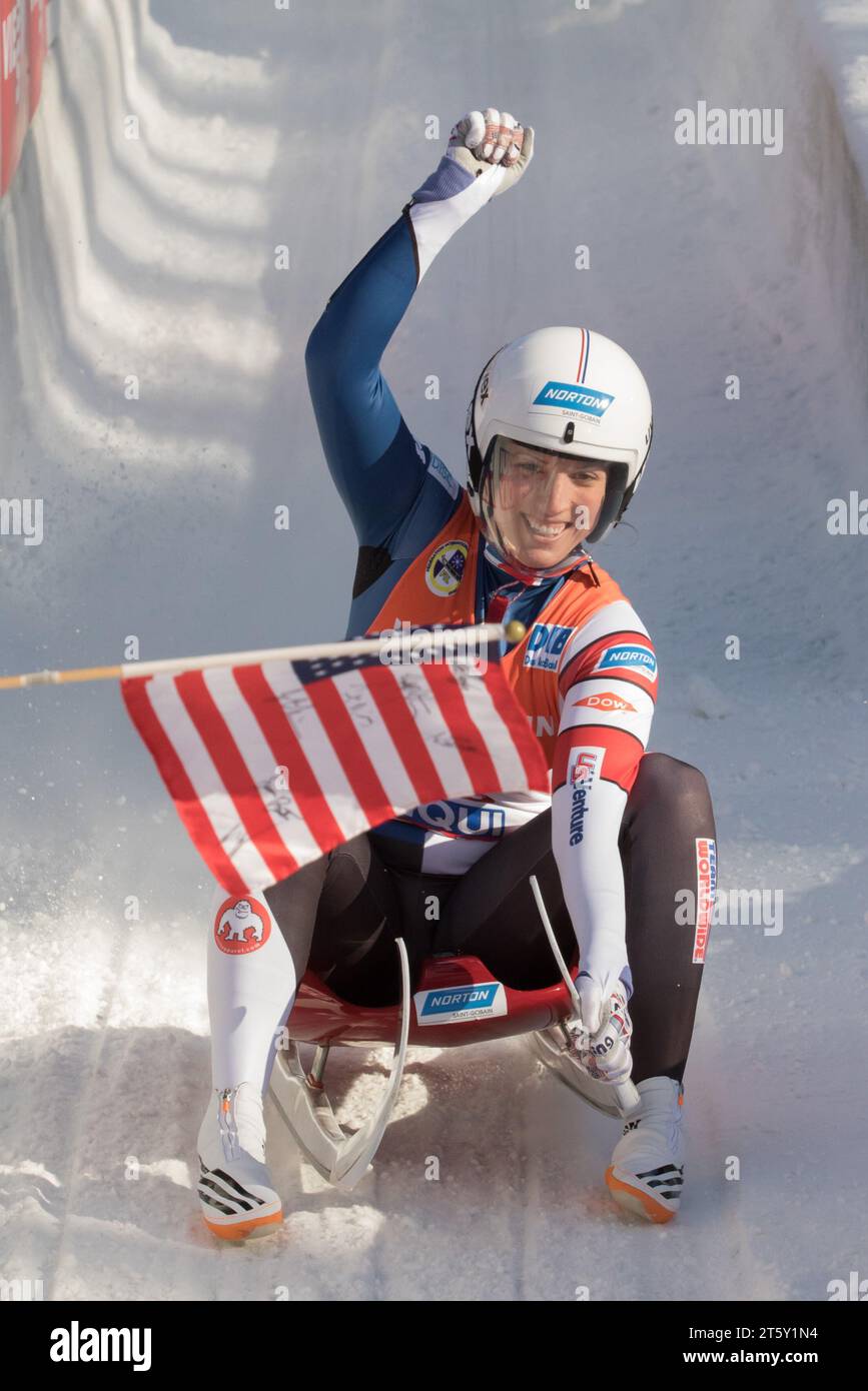 Hamlin, Erin (USA) Jubel im Ziel Viessmann Rodel Weltmeisterschaft in ...