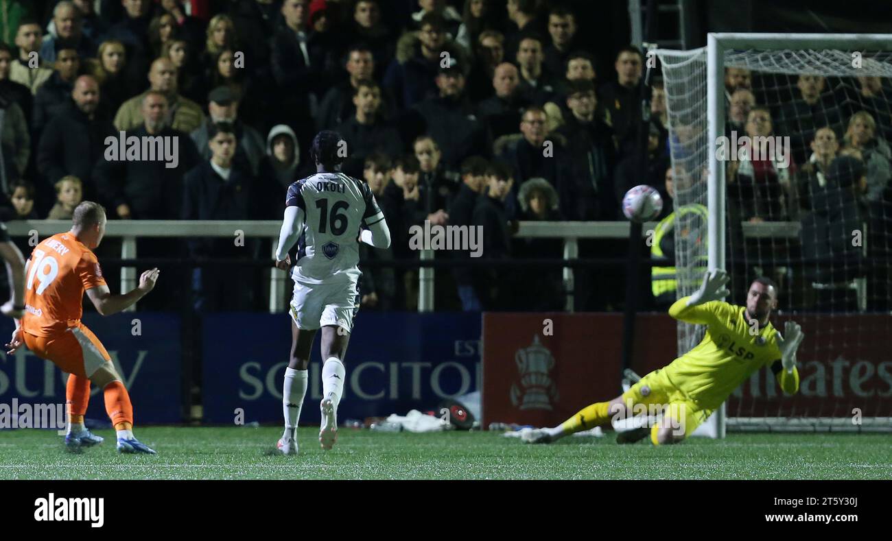 GOAL, 1-0, Shayne Lavery of Blackpool scores. - Bromley v Blackpool ...