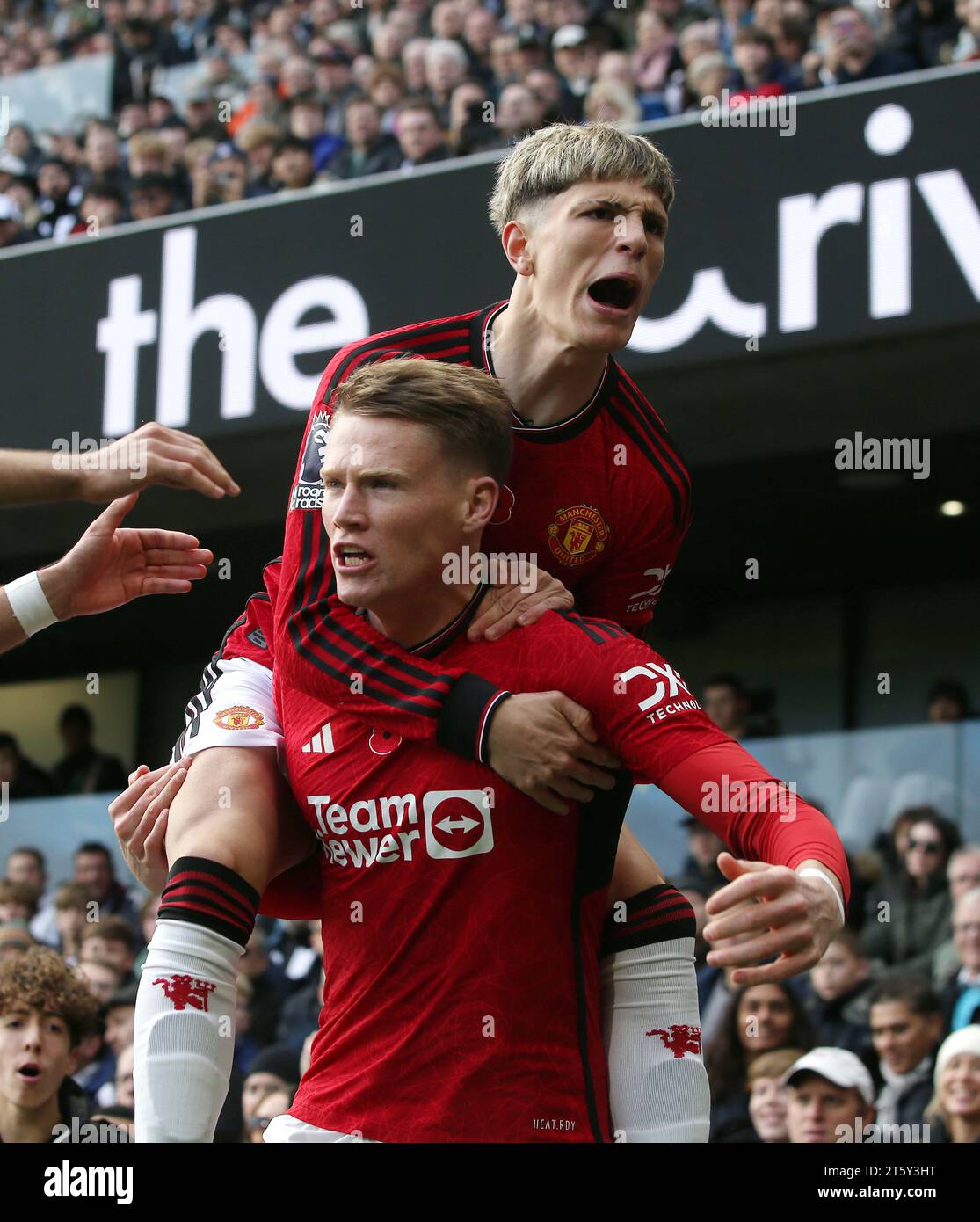 Disallowed goal celebration Scott McTominay of Manchester United with Alejandro Garnacho of ...