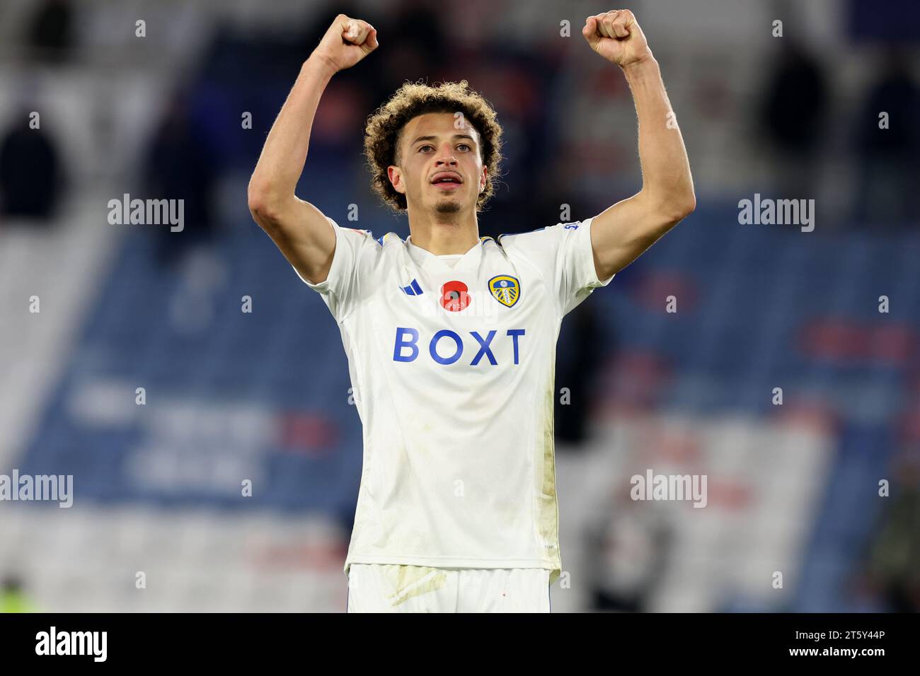 Ethan Ampadu of Leeds United celebrates the 0-1 win - Leicester City v ...