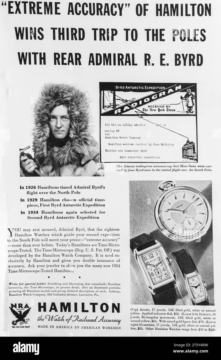 1934 Hamilton watch ad. "Hamilton. The watch of railroad accuracy ...