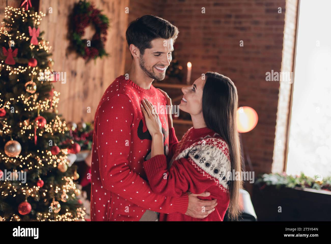 Photo of young couple celebrate new year miracle holly spirit true ...