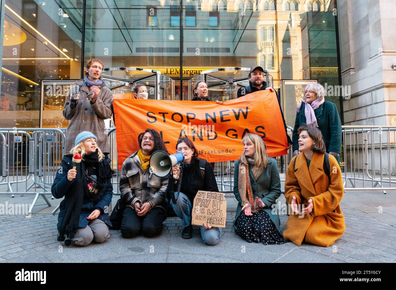 London, UK. 7 November 2023. Activists from Fossil Free London gather ...