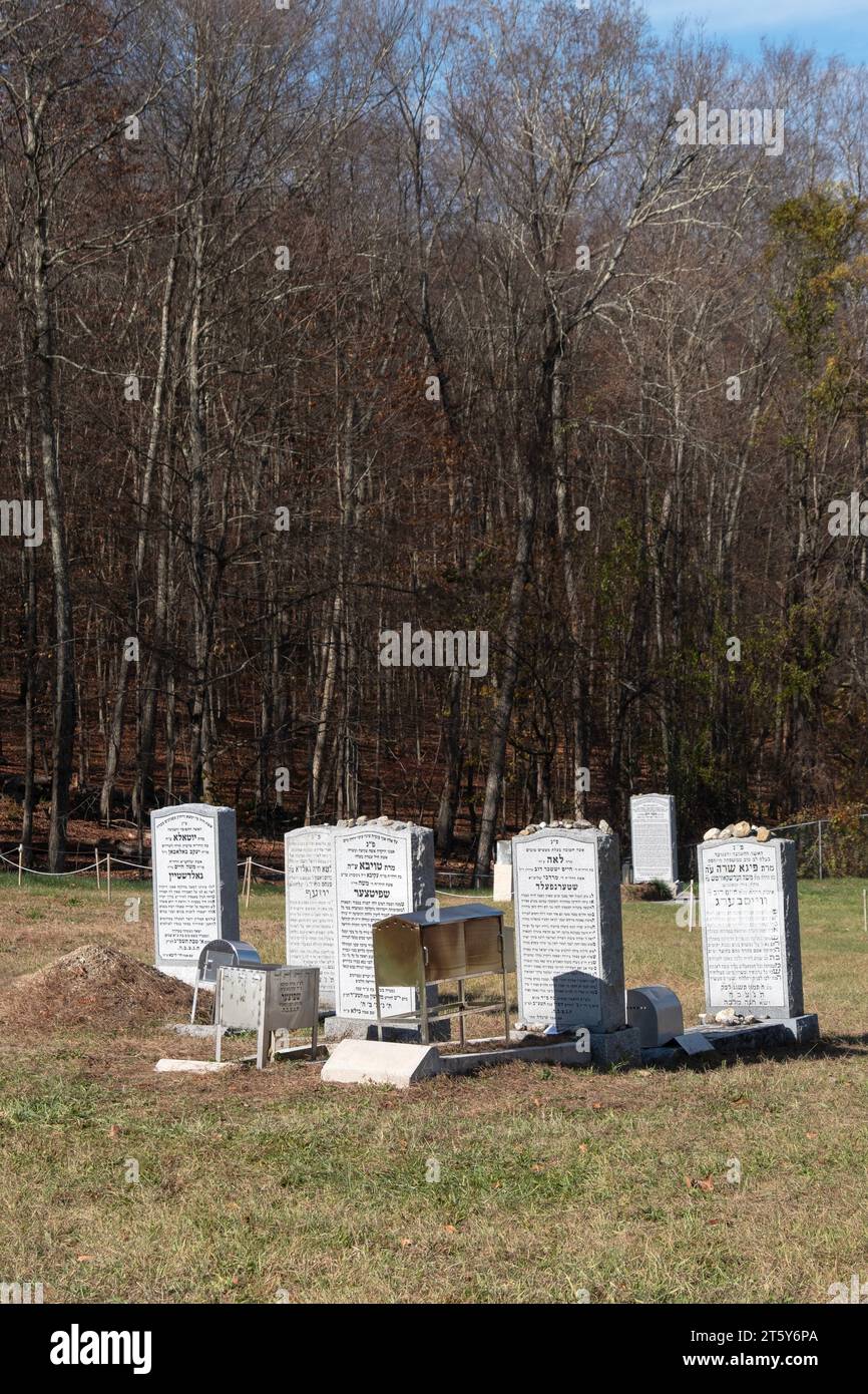 The Kahal Adas Kasho cemetery In Bedford Hills Westchester, in the secluded forest village of ...