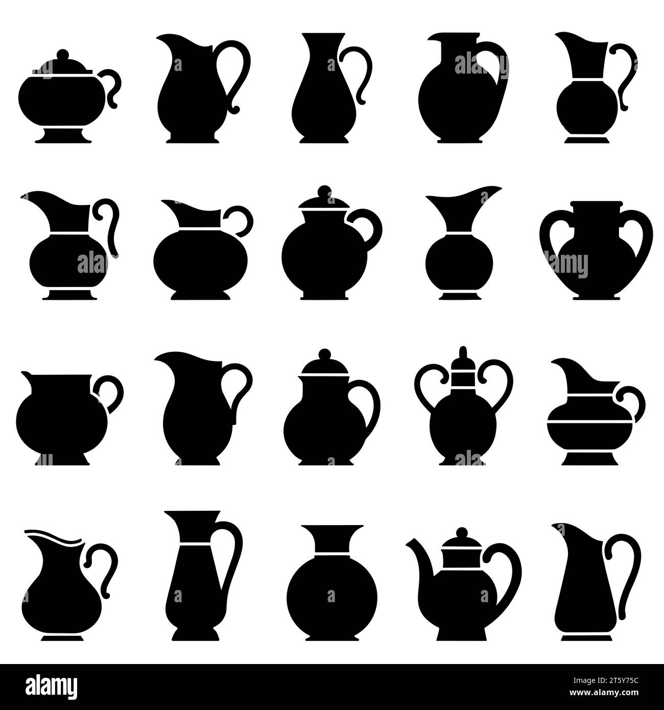 Water jug icon. Set of different silhouettes of decanter. Symbols of ...