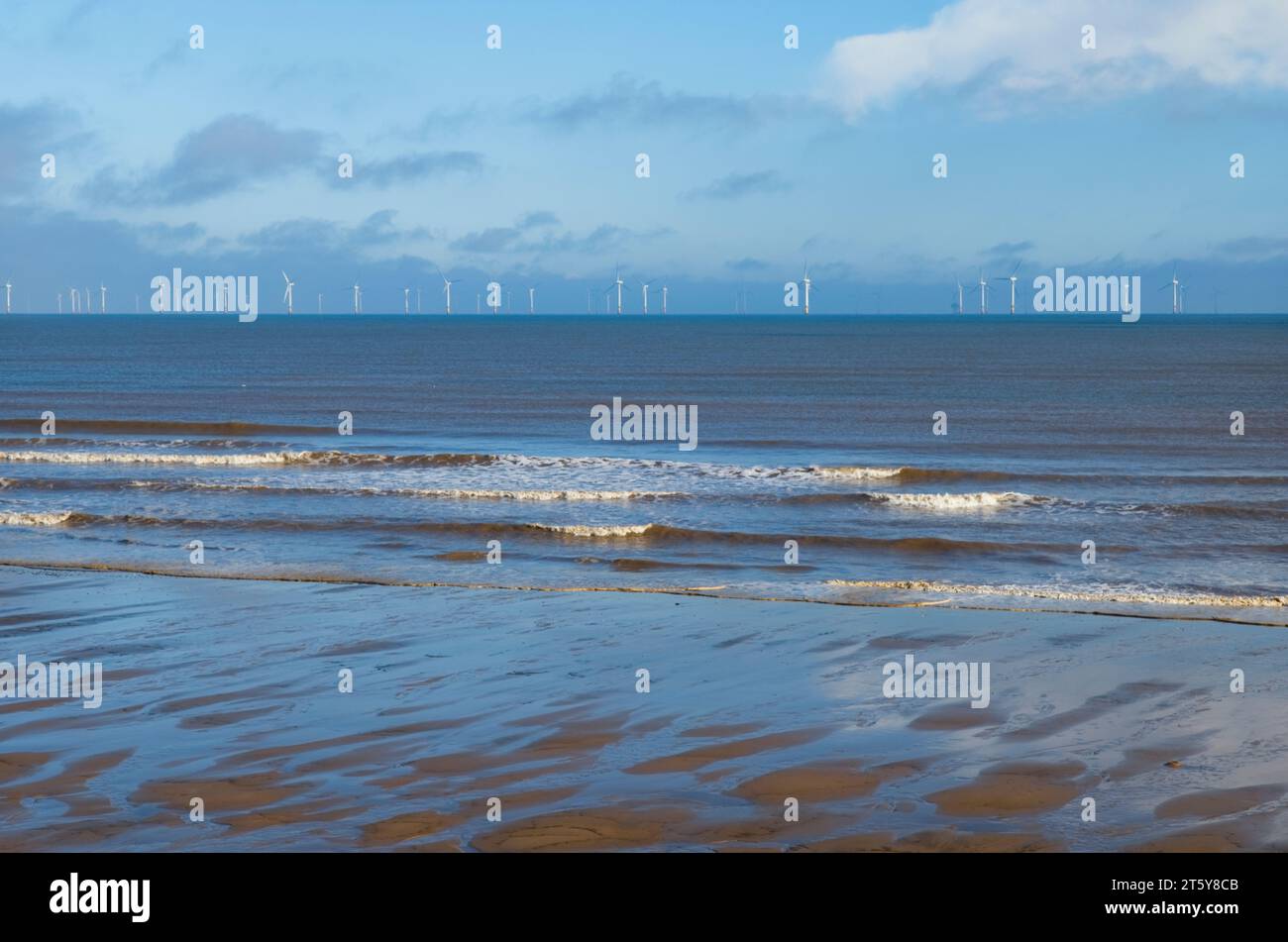 The wind farm offshore in the north sea viewed from Skegness beach Stock Photo - Alamy