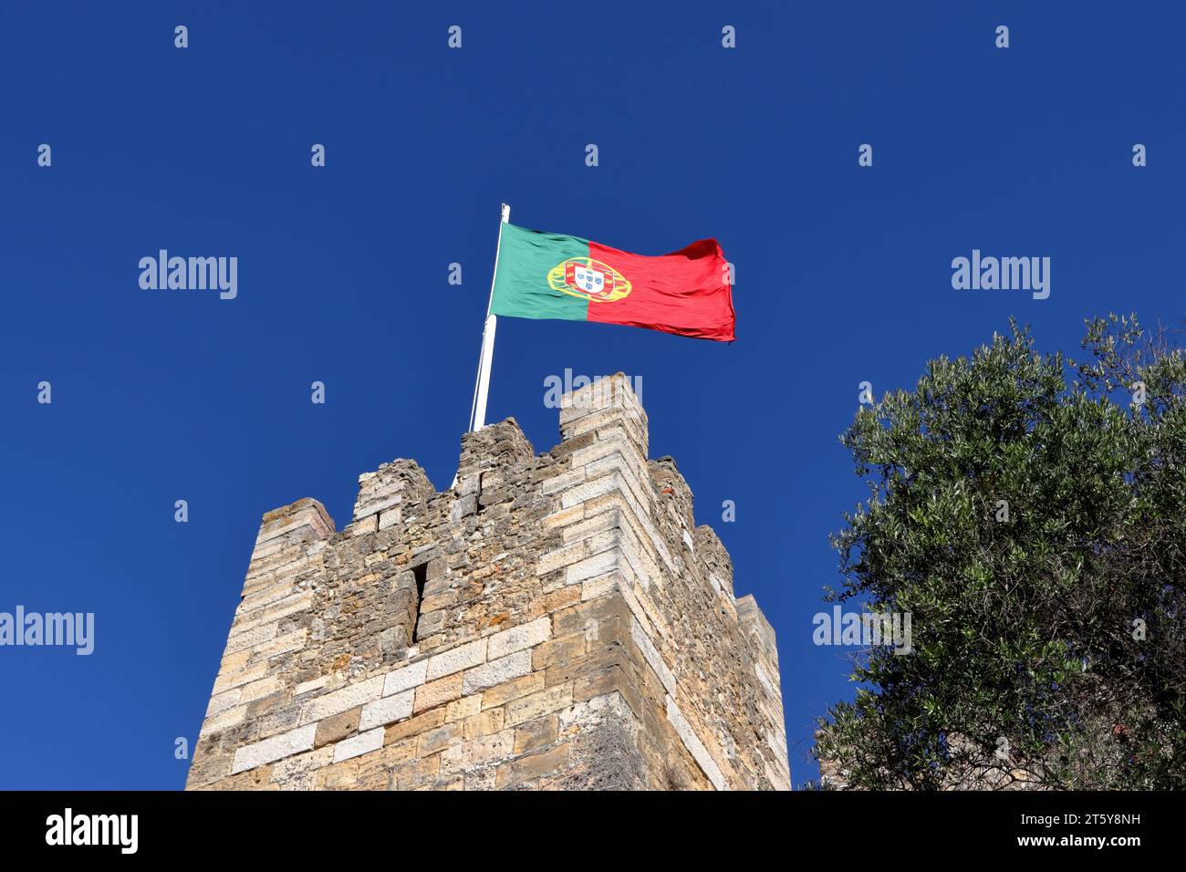 Portuguese national flag on the Saint George's Castle (Castelo de São ...
