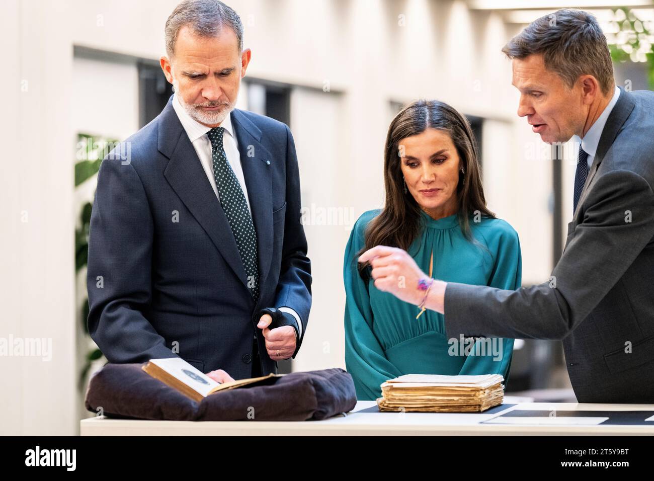 King Felipe and Queen Letizia of Spain are shown artefacts of Spanish ...