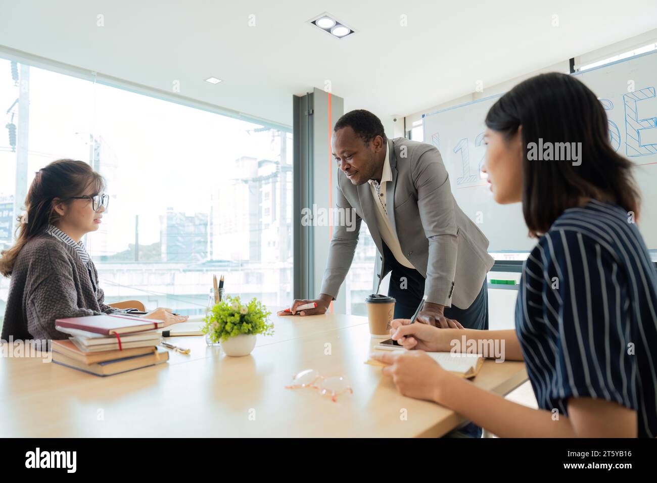 Positive friendly African American English tutor giving language ...