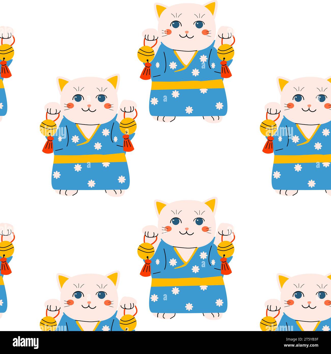cute maneki neco in asian suit - seamless pattern Stock Vector Image & Art - Alamy