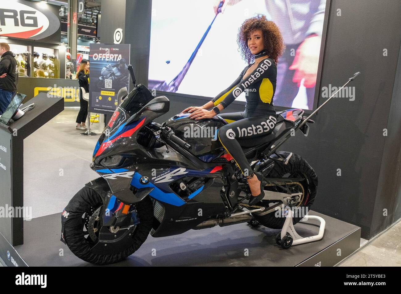 Milan, Italy. 07th Nov, 2023. BMW M1000 RR exposed ad stand of Insta360 ...