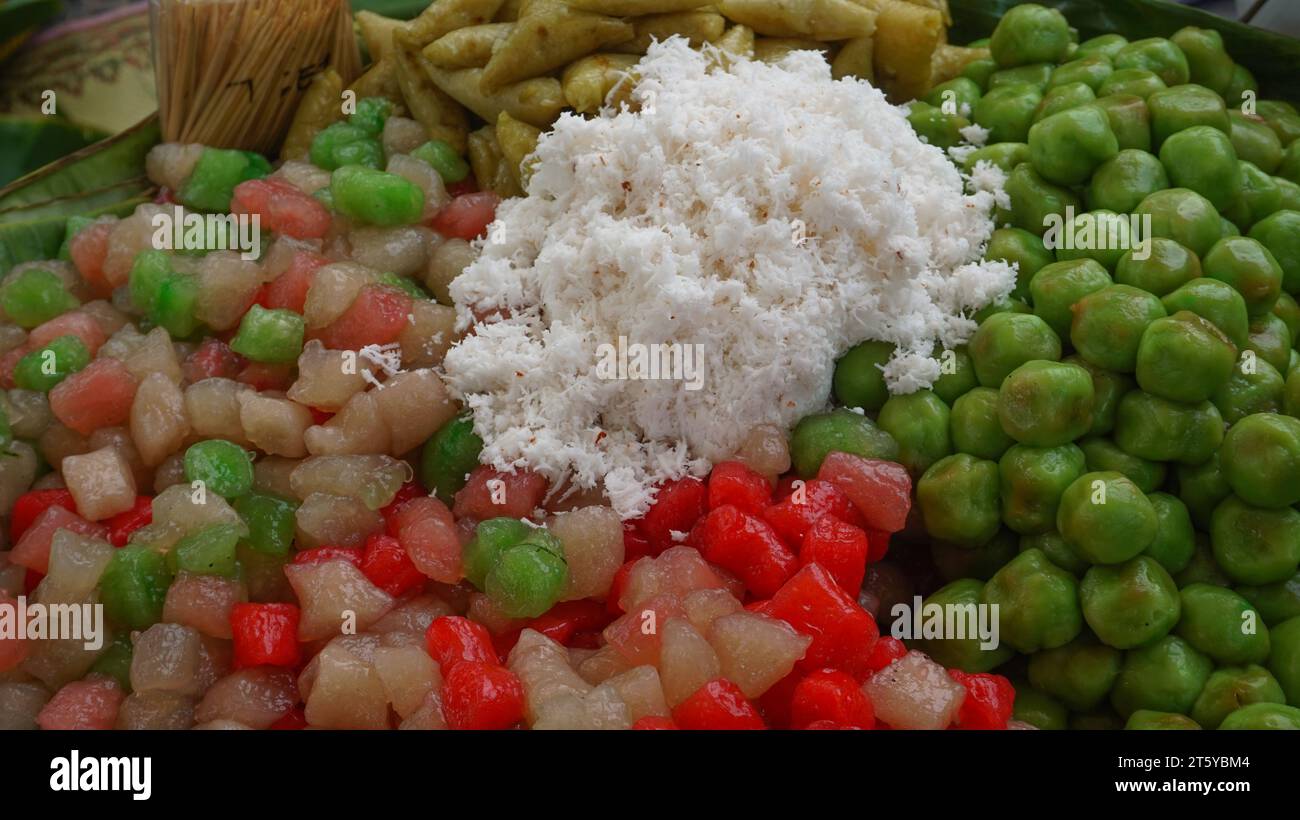 traditional Indonesian Javanese market snacks, cenil of various colors ...