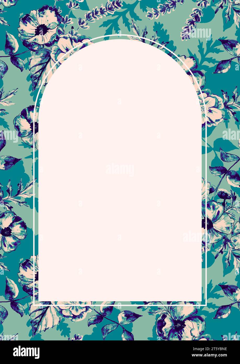 Rectangular A4 template for text with blue flowers. Frame or border ...