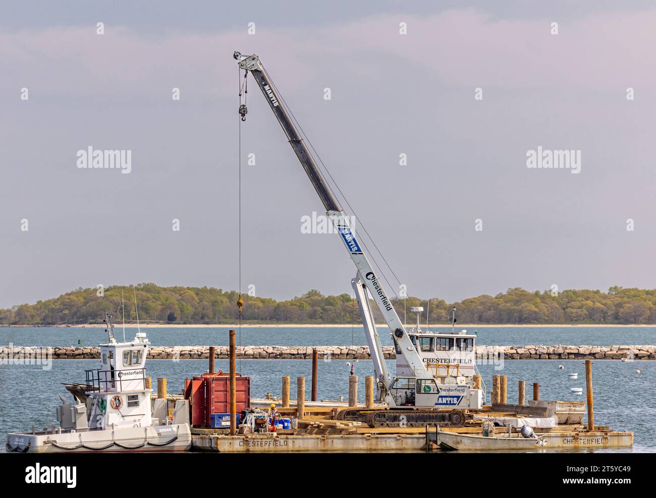 Construction on the water off long wharf building new docks Stock Photo ...