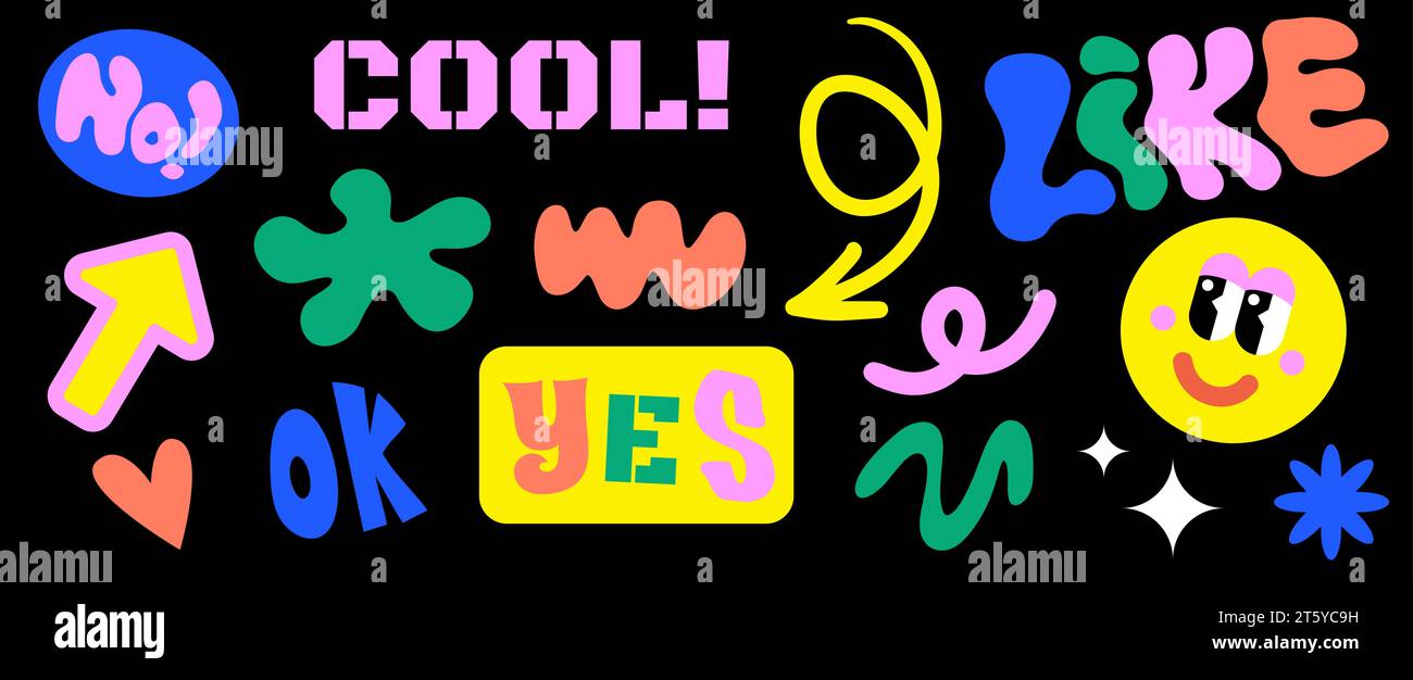 90 Cool Brutalism Stickers. Naive playful abstract shapes, Cartoon ...