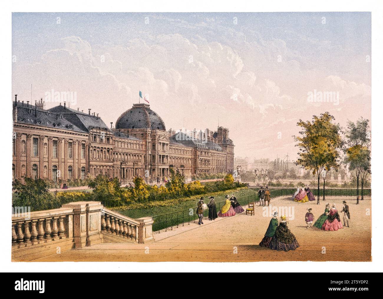 Old view of Tuileries Palace before destruction, Paris. By Rivière ...
