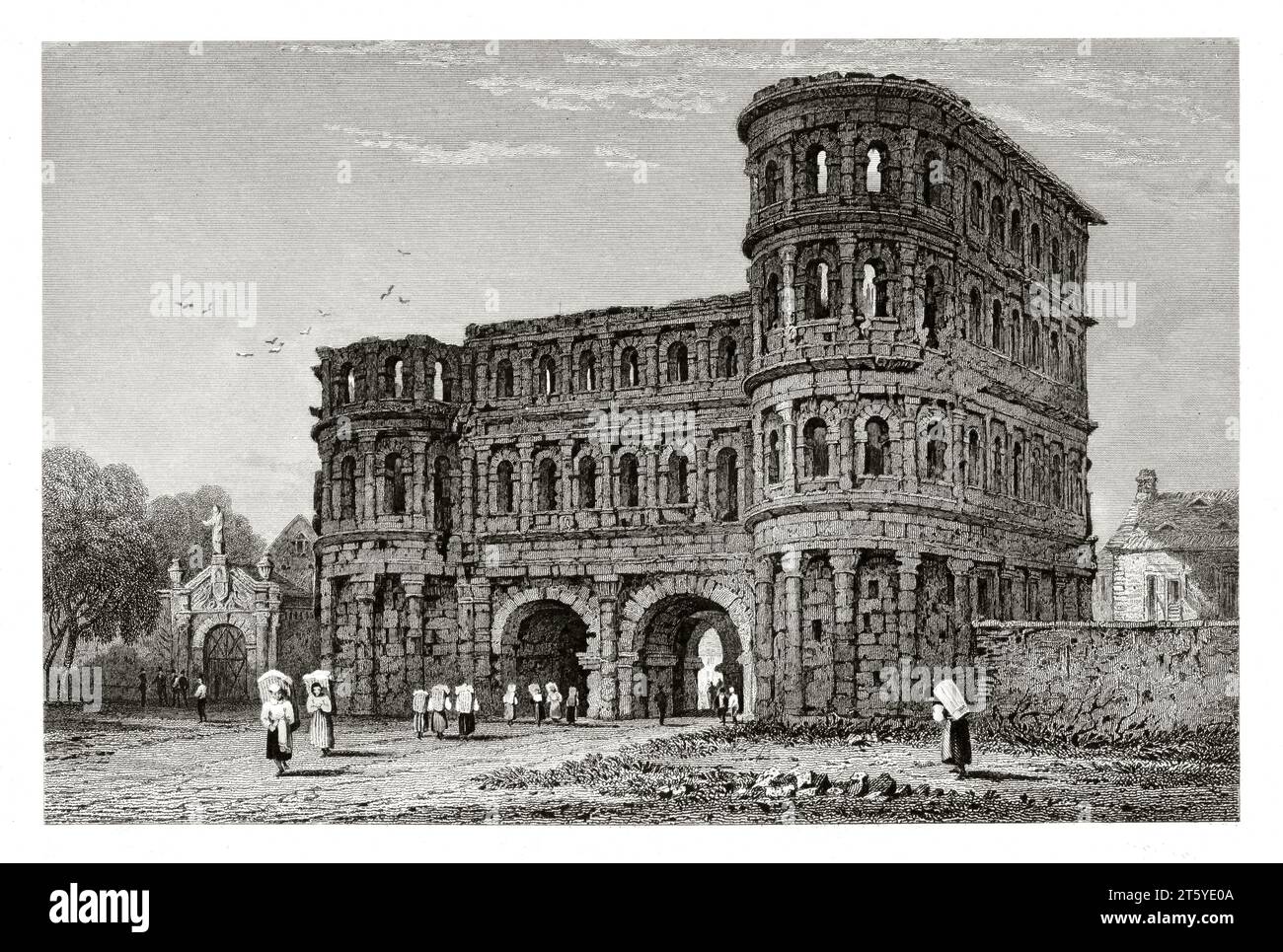 Old view of the Porta Nigra in Trier, Germany. By Prout, publ. in ...