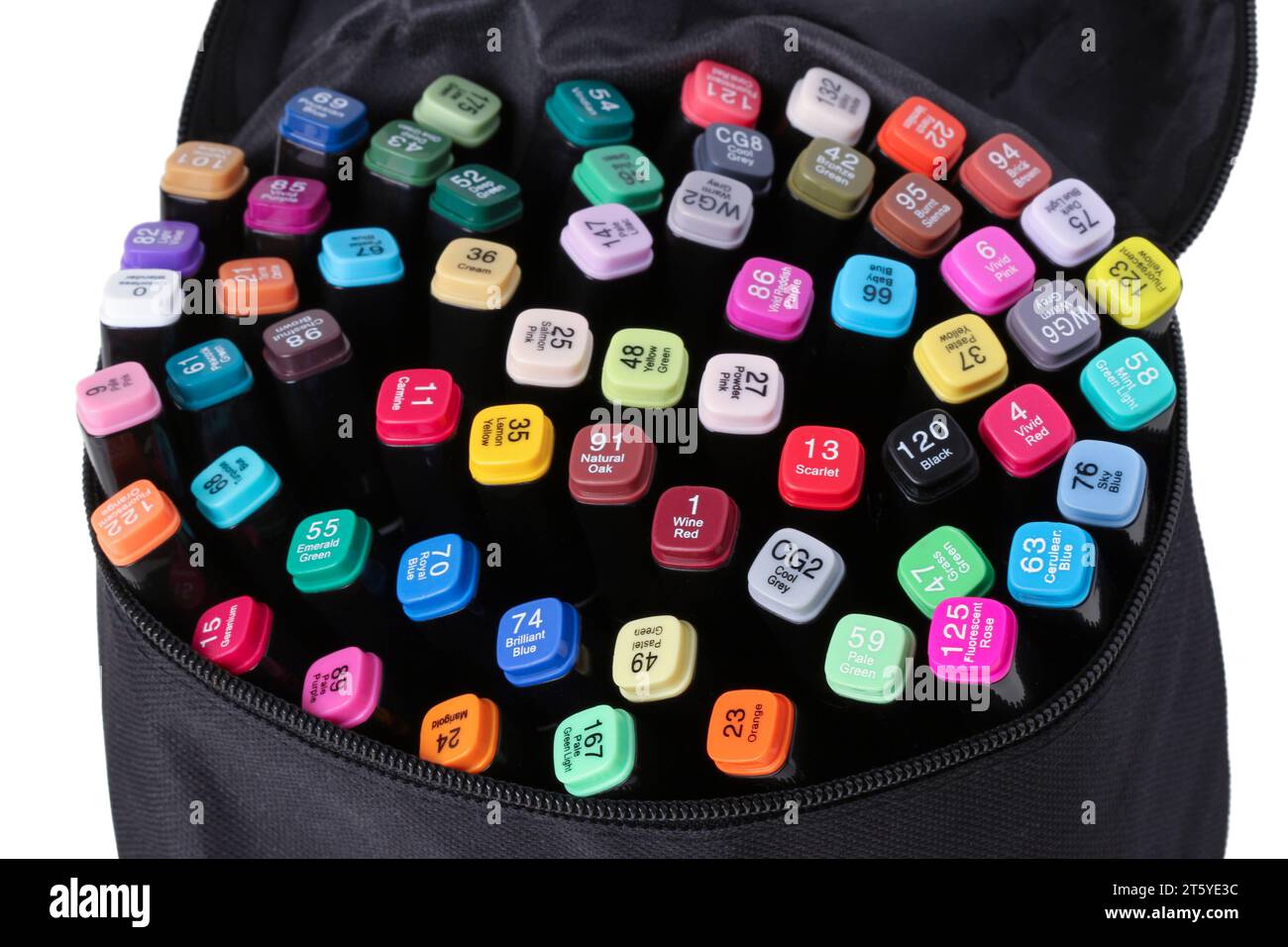 Multi-colored markers in a black fabric zippered case Stock Photo - Alamy