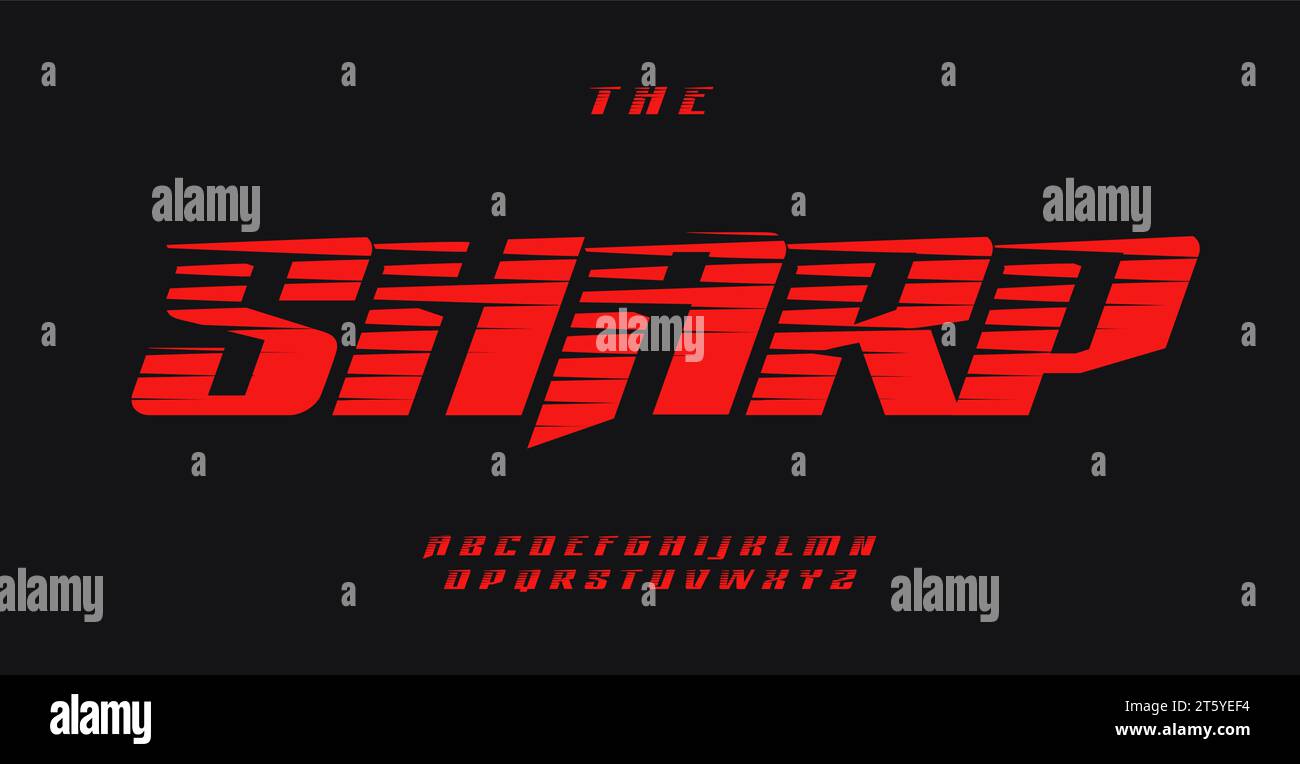 Dynamic sports alphabet with edgy cutout lines. Sharp angled font for ...