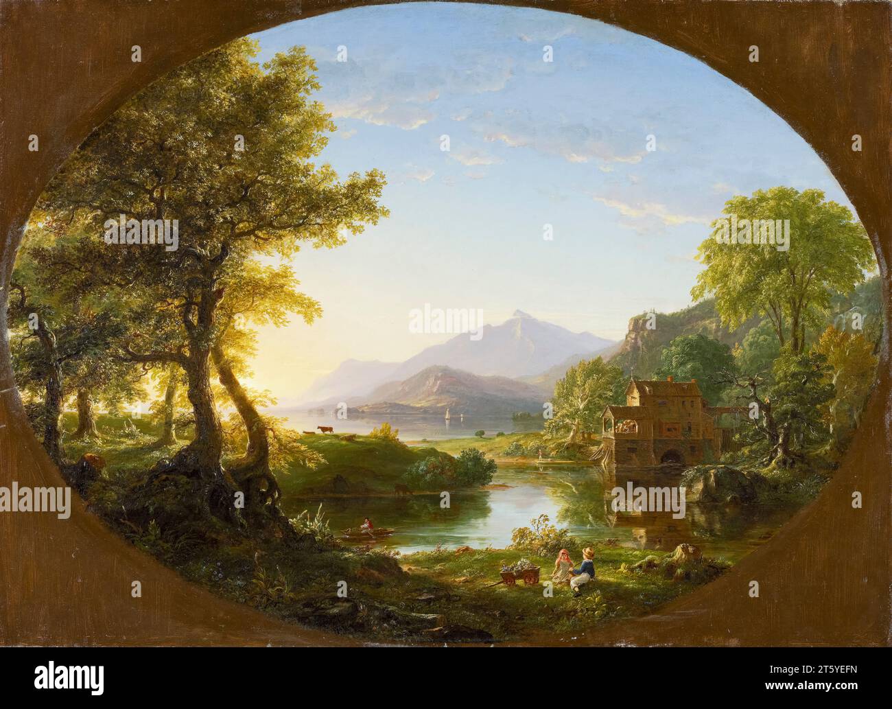 Thomas Cole, The Mill, Sunset, landscape painting in oil on canvas ...