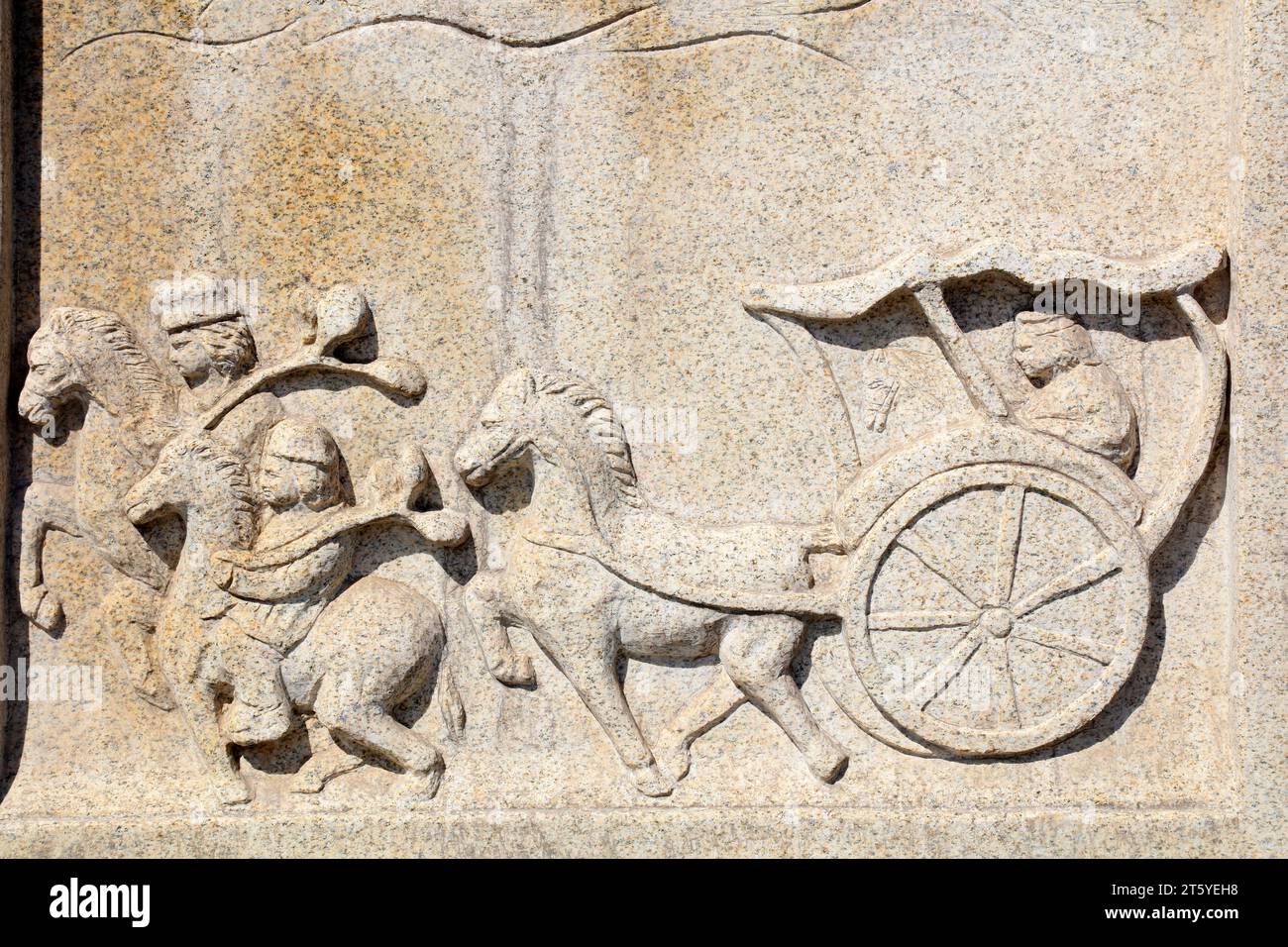 Rock carving ancient Horse and cart Stock Photo - Alamy