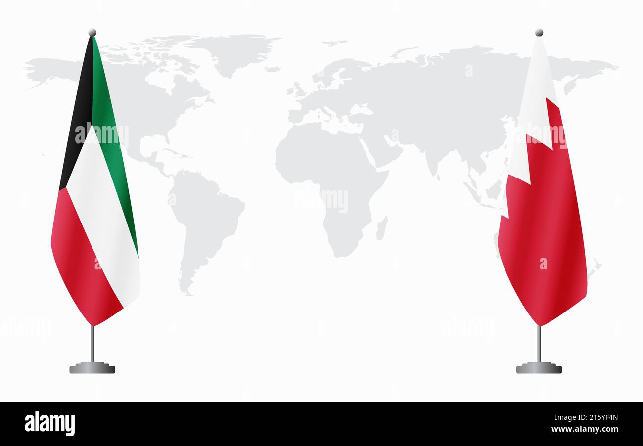 Kuwait and Bahrain flags for official meeting against background of ...