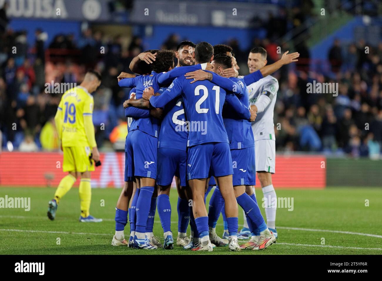 Getafe players celebrates after scoring a goal during the 2023–24 La ...