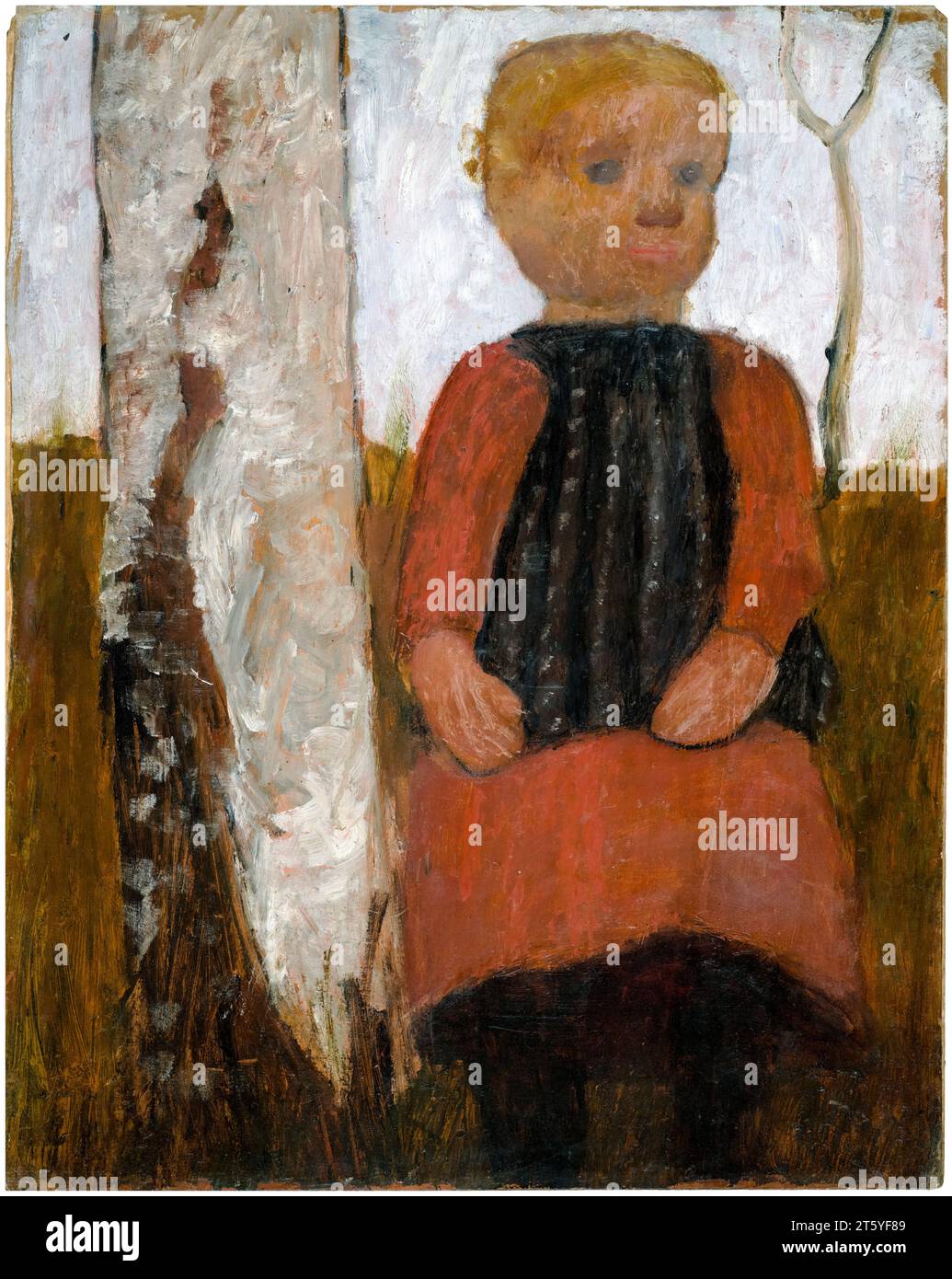 Paula Modersohn Becker, Girl in a red dress, painting in mixed media on ...