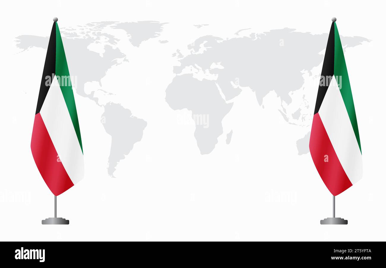 Kuwait and Kuwait flags for official meeting against background of ...