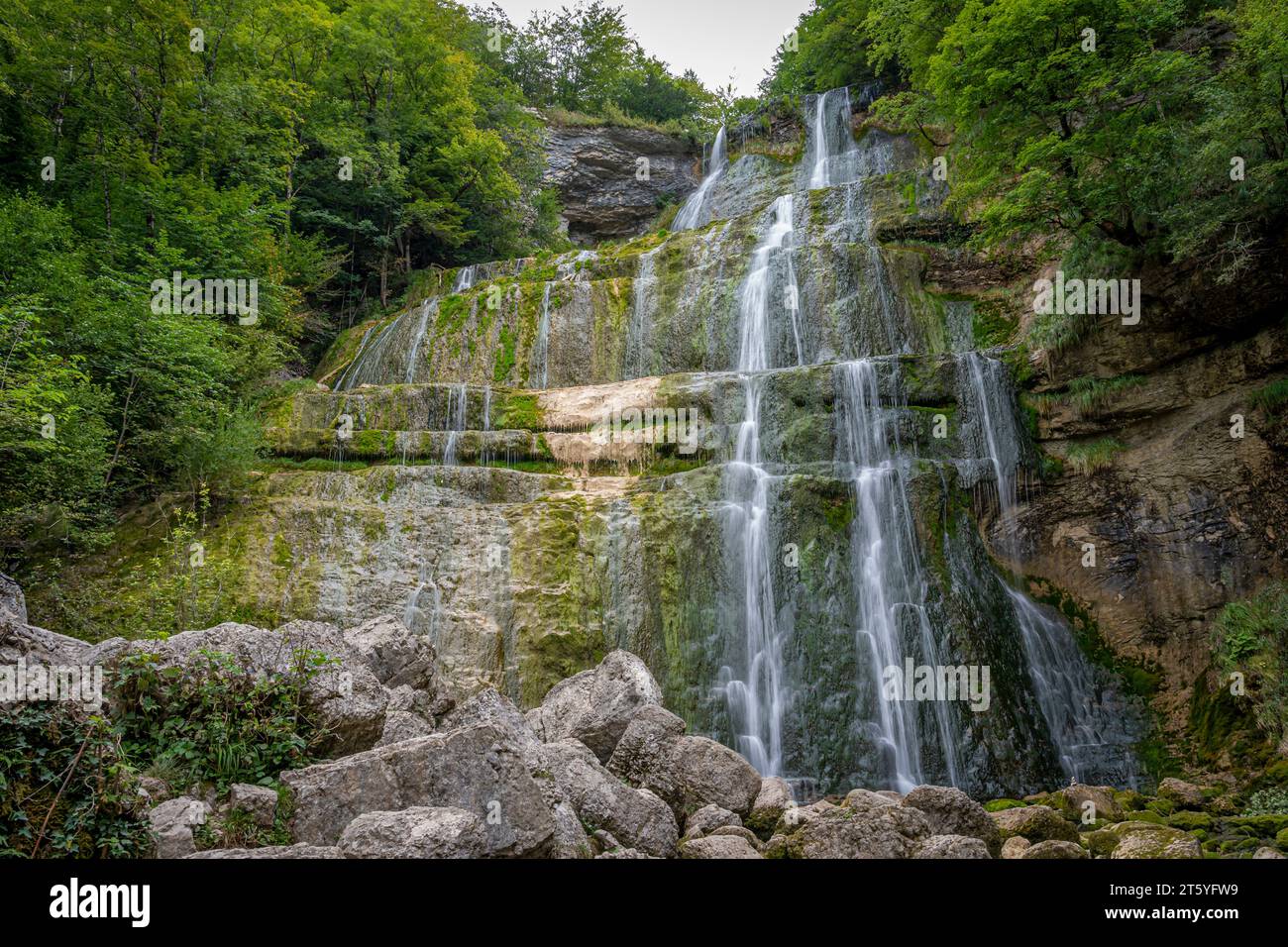 Lake District. Hérisson Waterfalls. View of the Fan Waterfall Stock ...