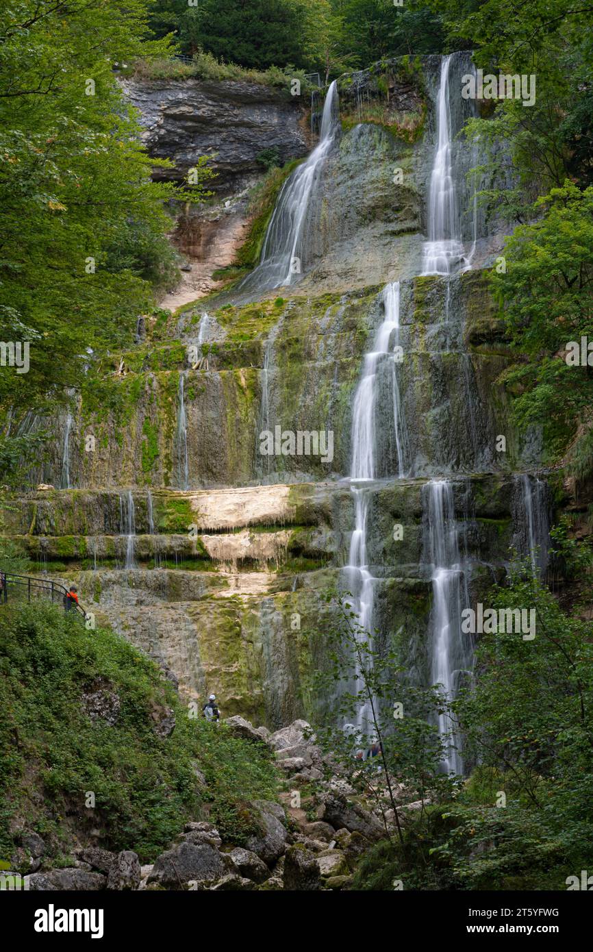 Lake District. Hérisson Waterfalls. View of the Fan Waterfall Stock ...