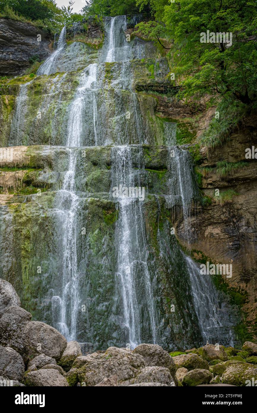 Lake District. Hérisson Waterfalls. View of the Fan Waterfall Stock ...