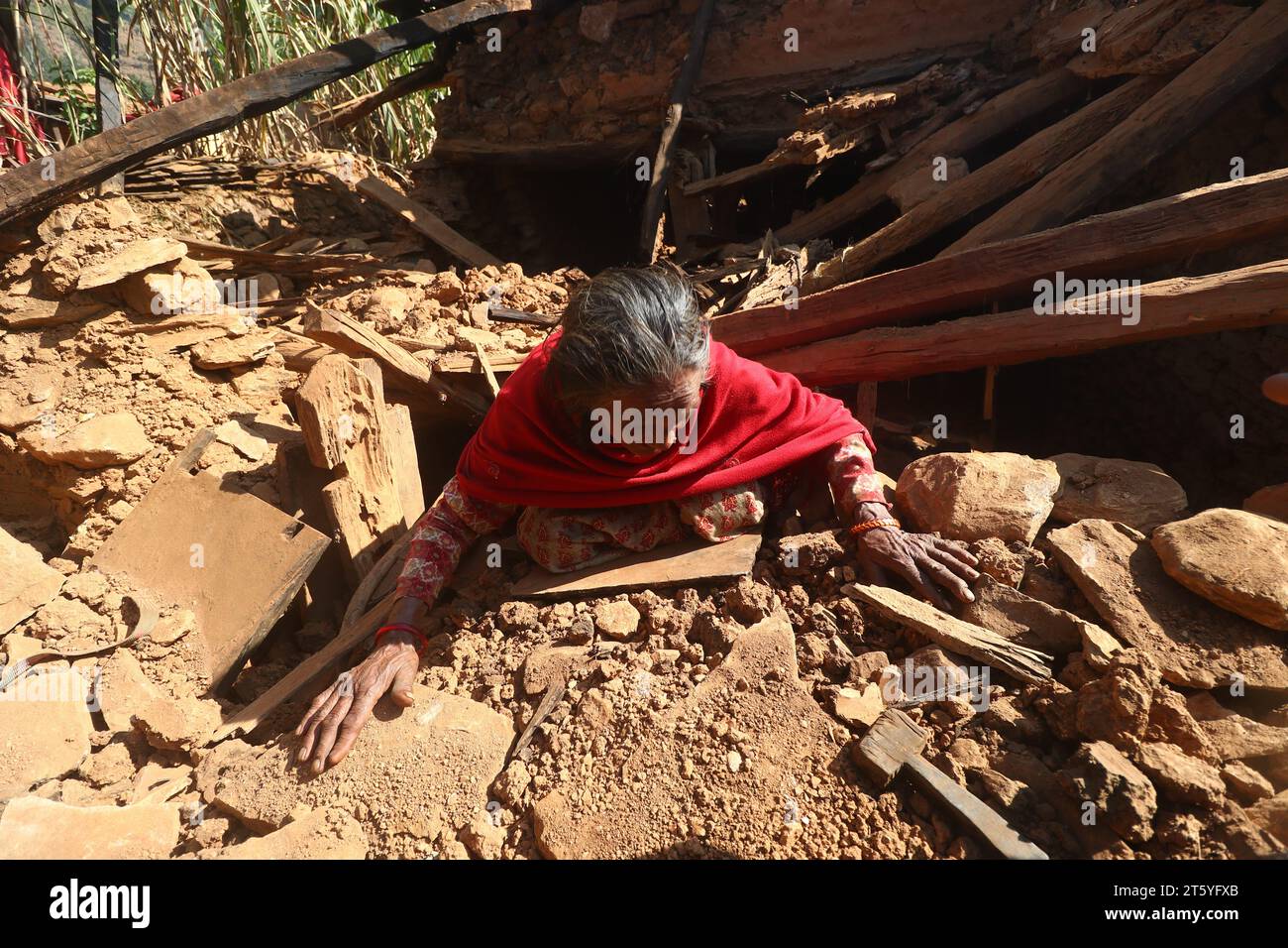 West Rukum, Karnali, Nepal. 7th Nov, 2023. An earthquake survivor from Rukum West in Mid-Western ...