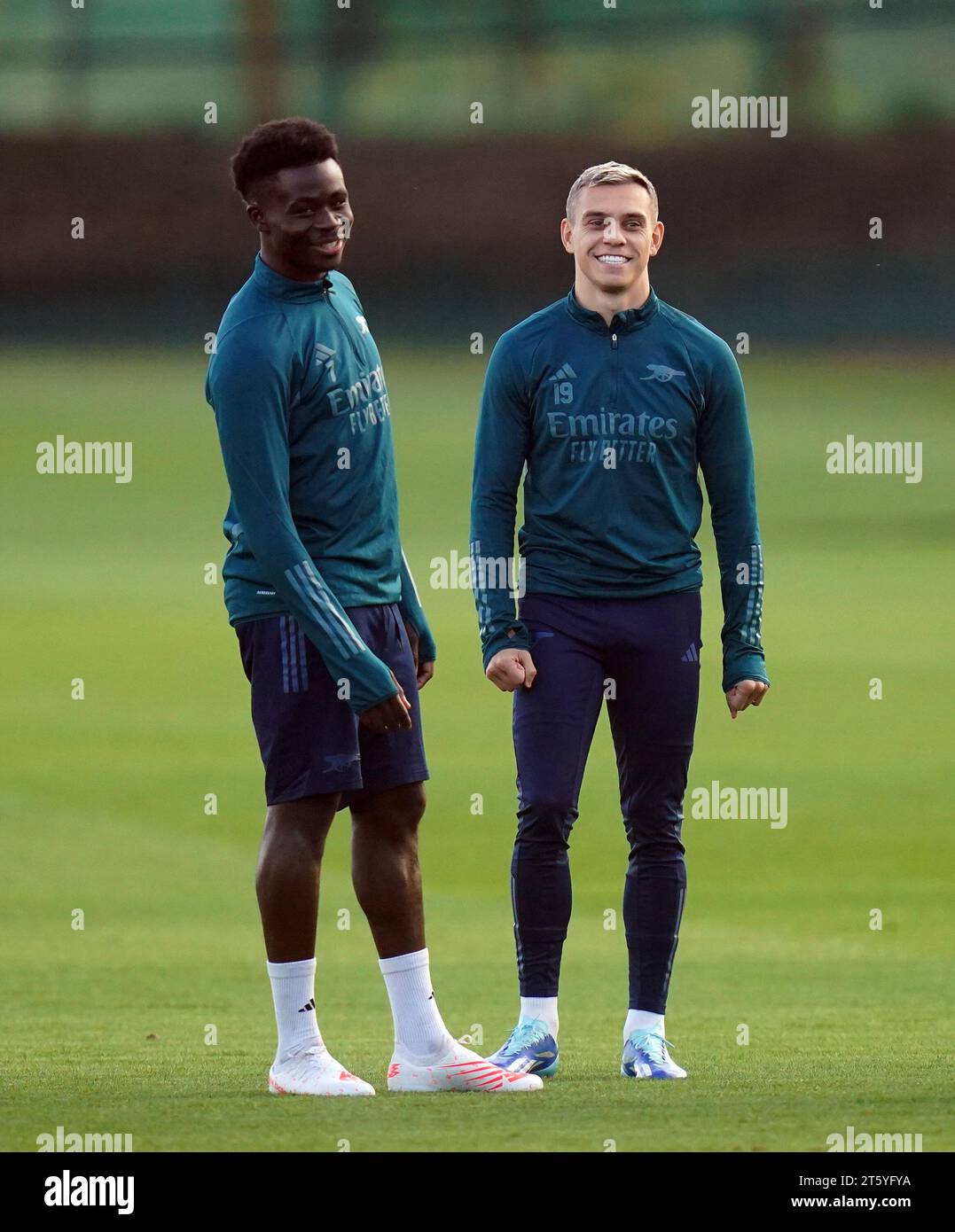 Arsenal's Leandro Trossard and Bukayo Saka during a training session at ...