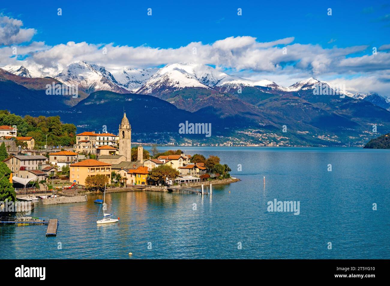 Panorama of Lake Como towards the north, with the town of Cremia and ...