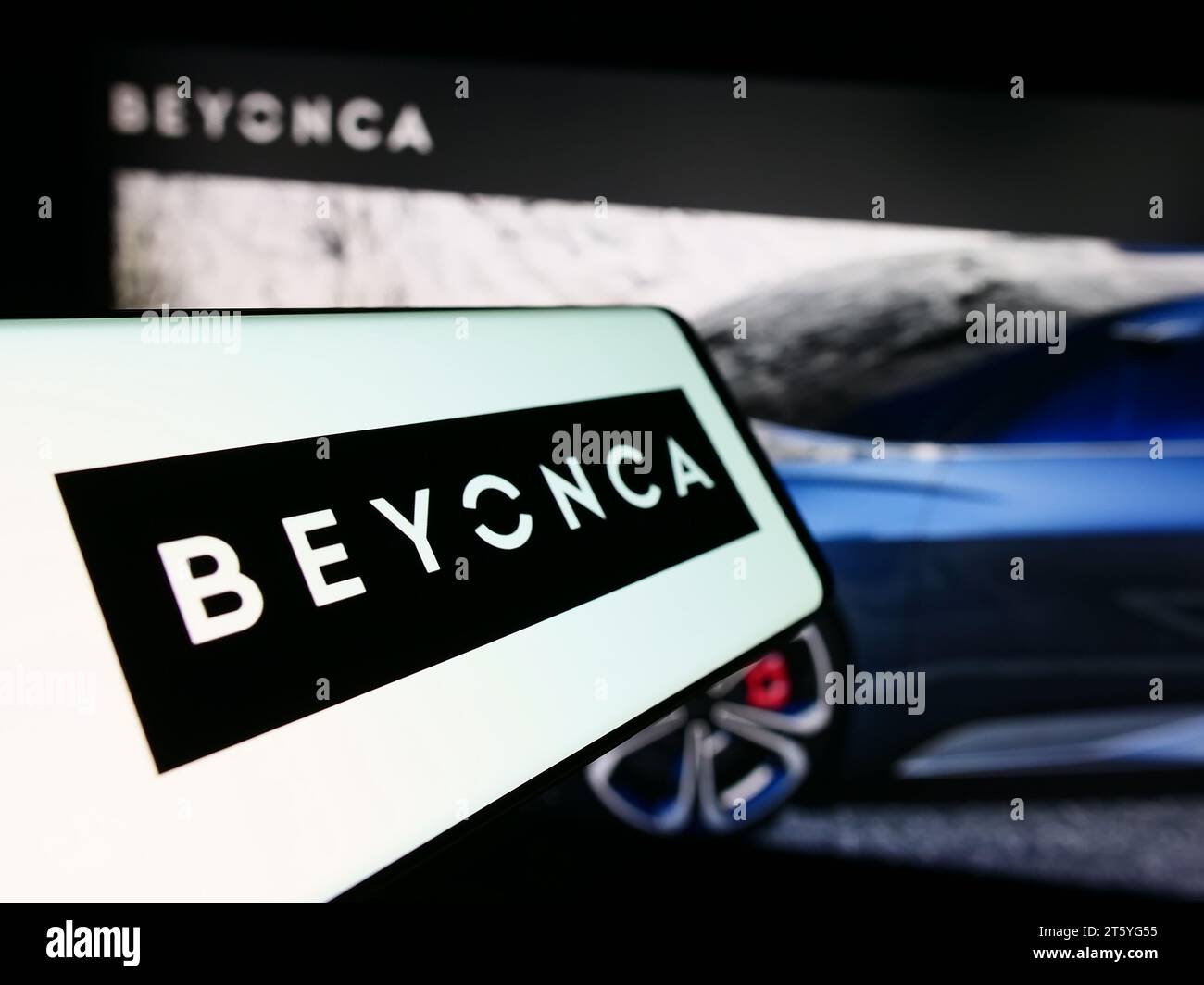 Smartphone with logo of Chinese electric vehicle company Beijing ...