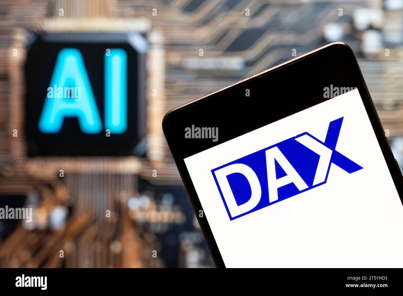 In this photo illustration, the German stock market index DAX logo seen ...