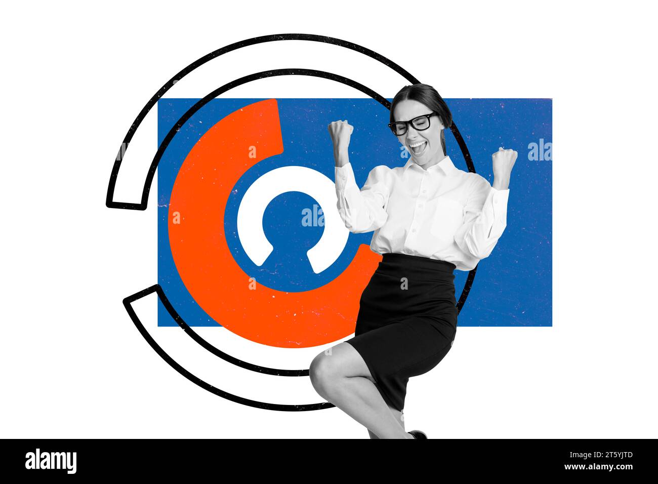 Poster collage image of happy glad woman celebrate success luck victory ...