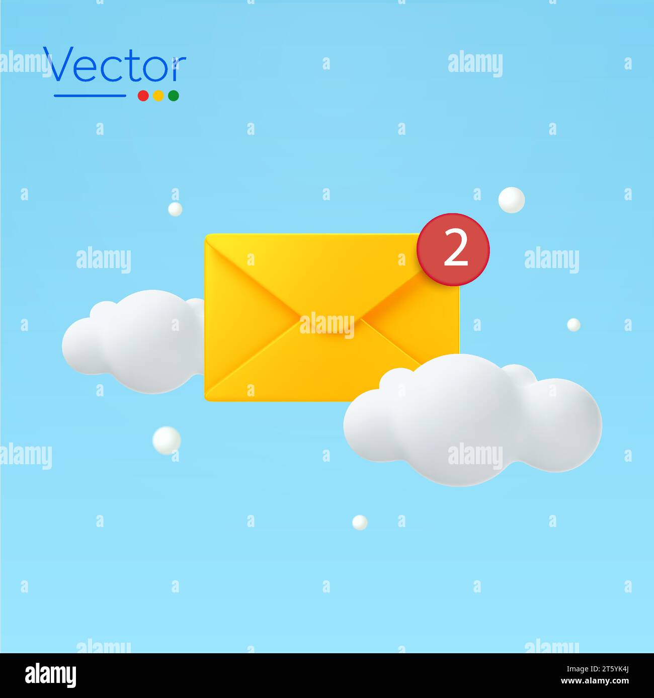 3d sending email with unread notification icon, cloud and sky. 3d ...