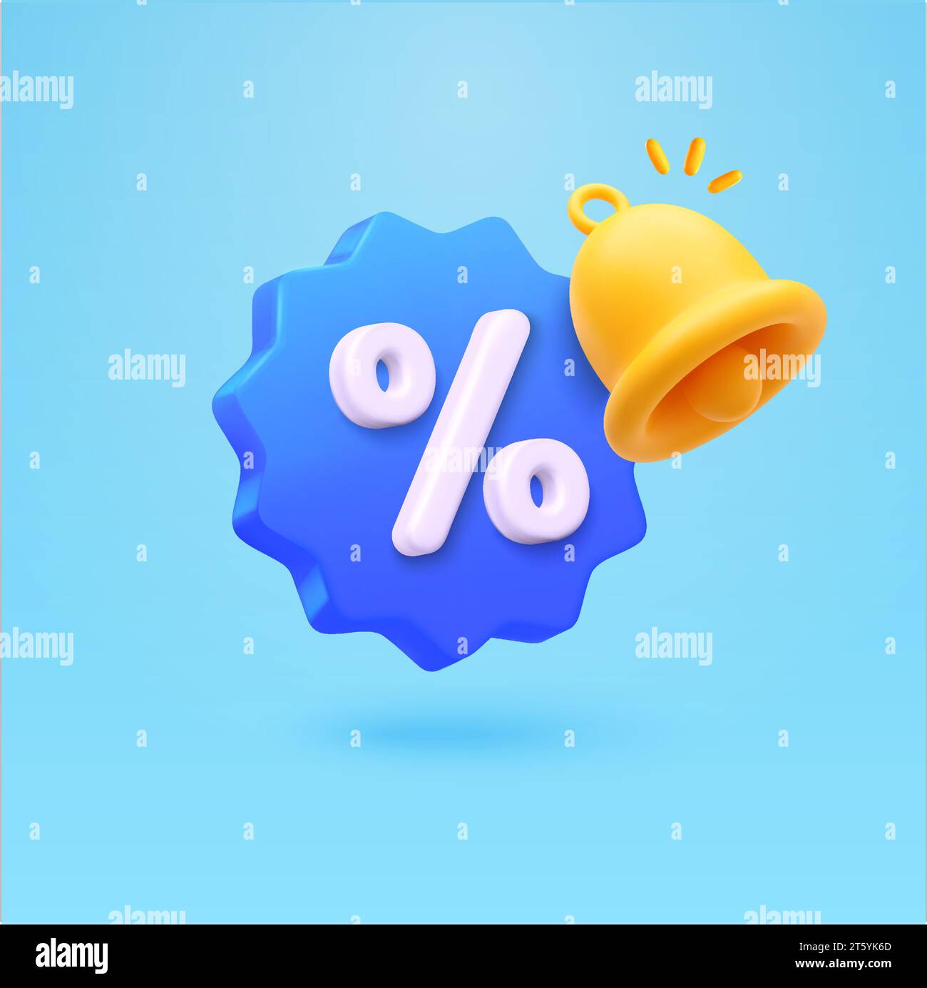 3d discount badge with percentage and yellow bell icon. 3d rendered ...