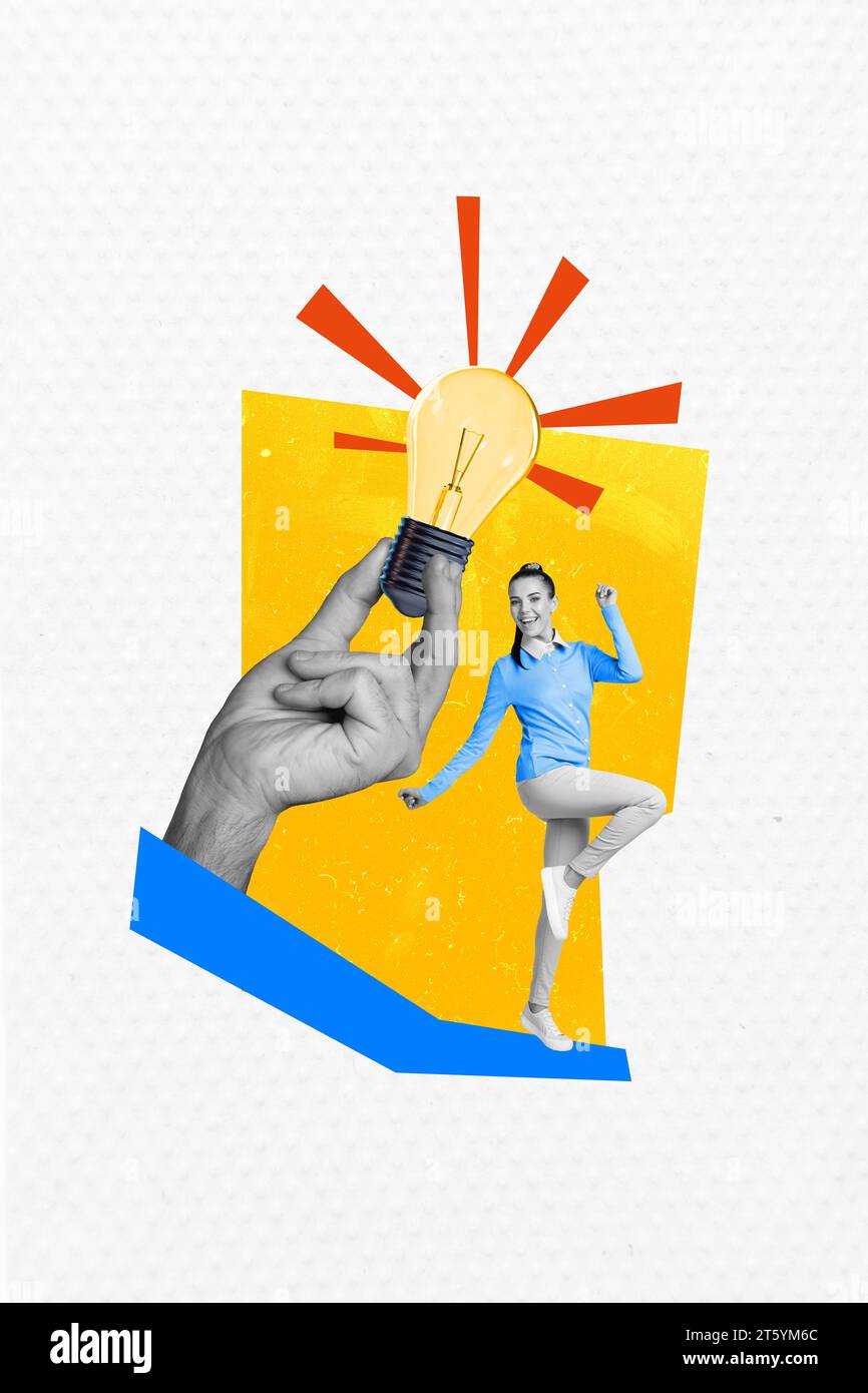 Creative abstract collage of young energetic female brilliant idea ...