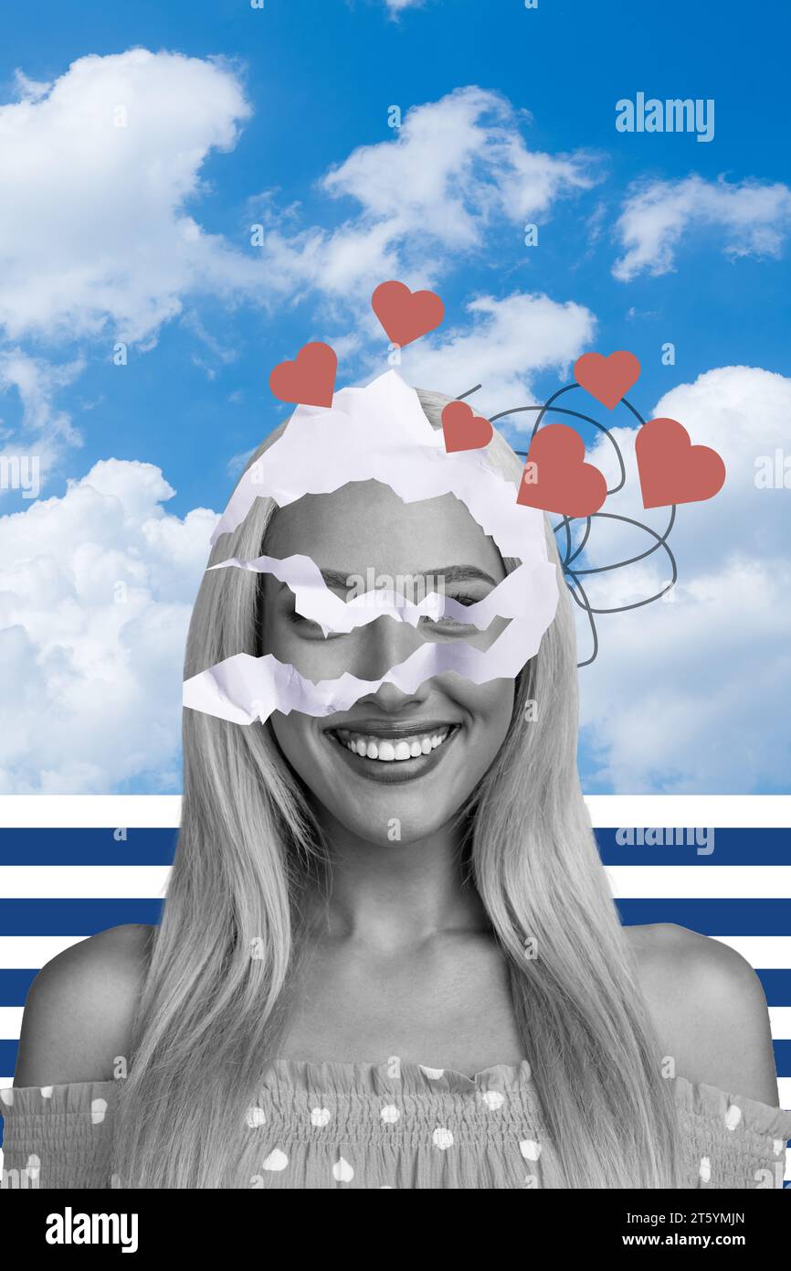 Vertical picture image collage of cute sweet pretty girl falling love ...
