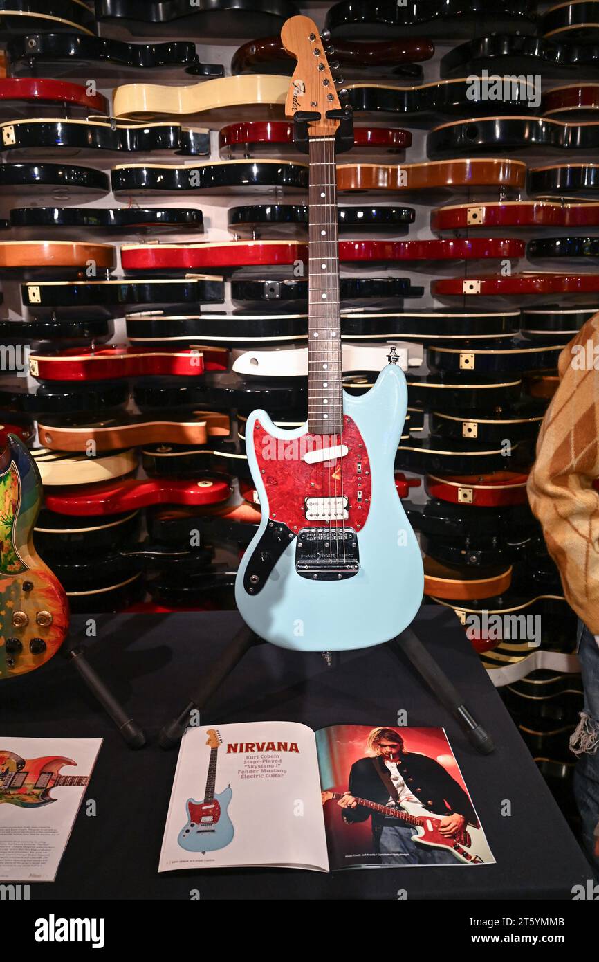 Kurt Cobain's Skystang I guitar on display during the media preview for ...