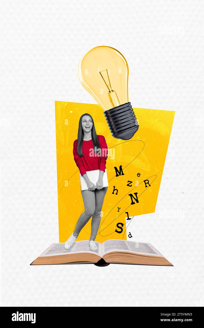 Creative drawing collage picture of young female read book brilliant ...