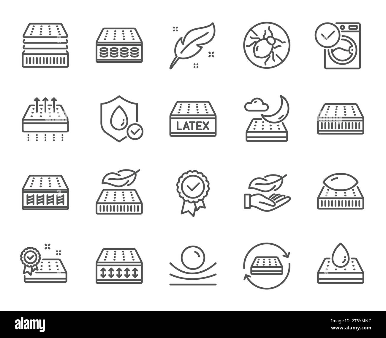 Mattress line icons. Breathable, washable, latex. Memory foam, pillow ...