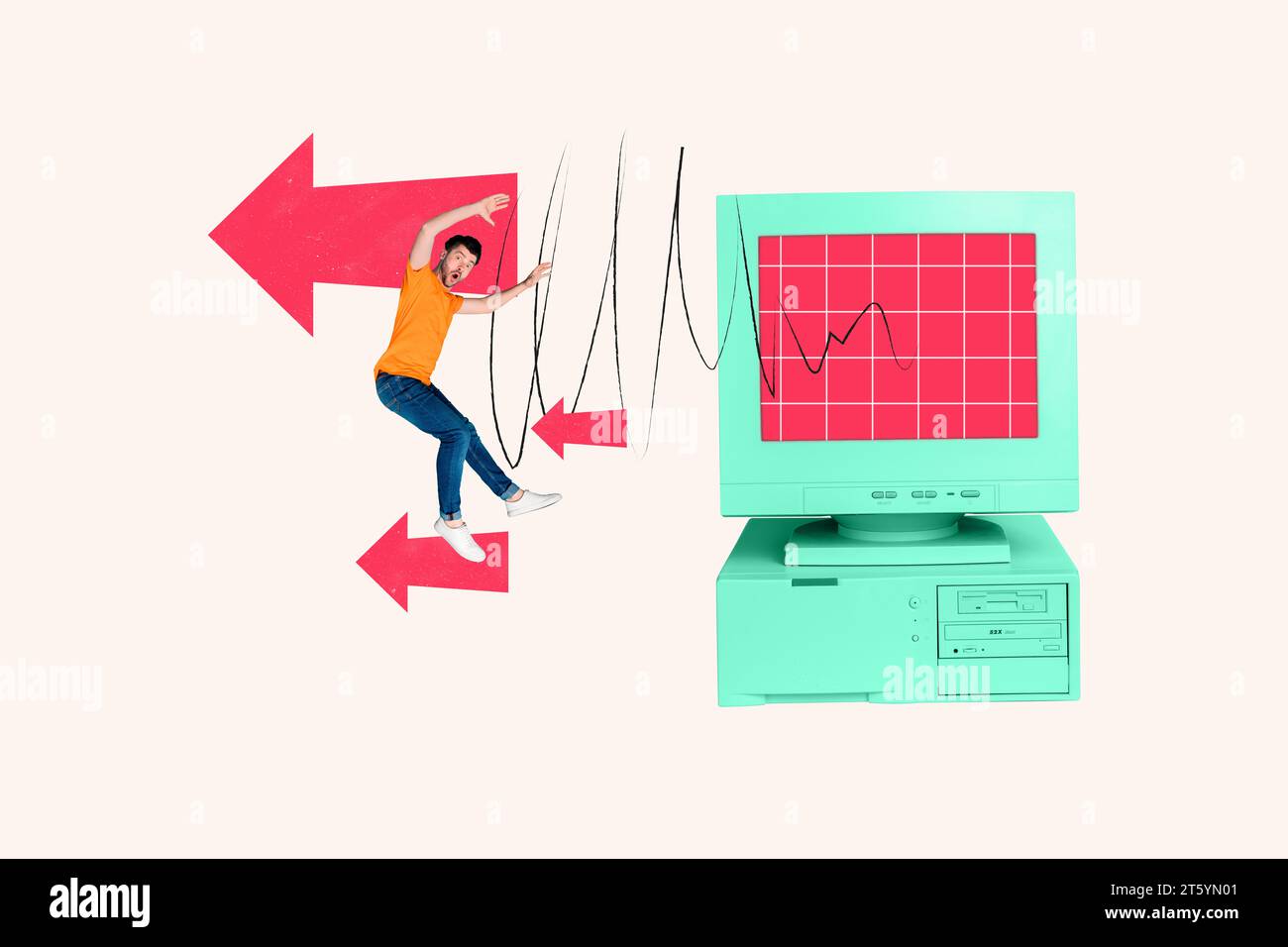 Composite collage illustration of young guy watching his cardio pulse ...