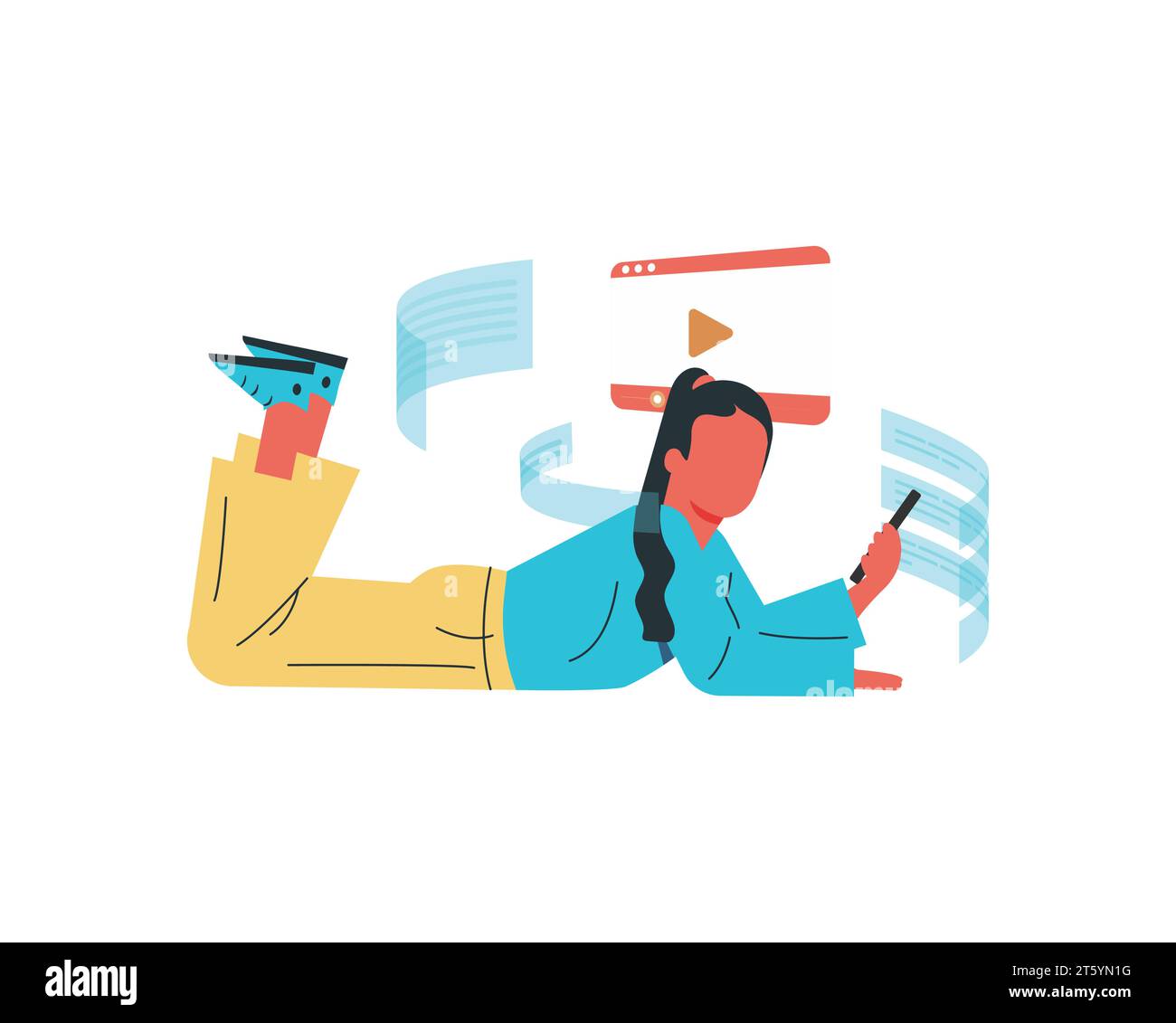 Young woman playing with a smartphone. Female character with mobile ...