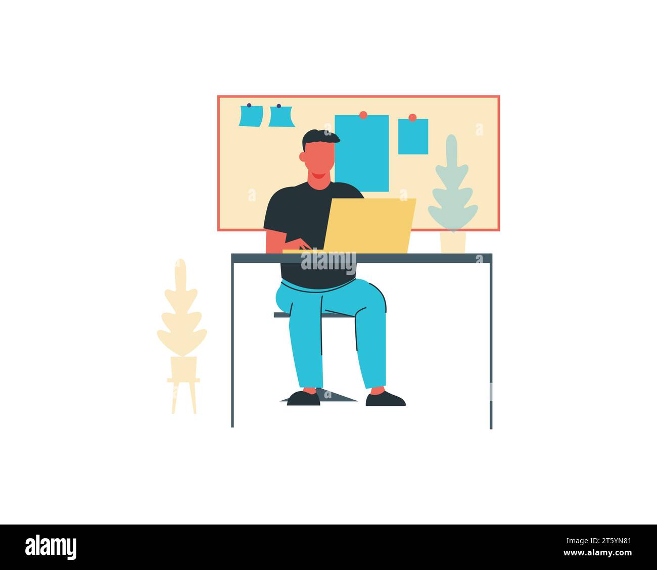 Man working on laptop at home. Vector illustration in flat style Stock ...