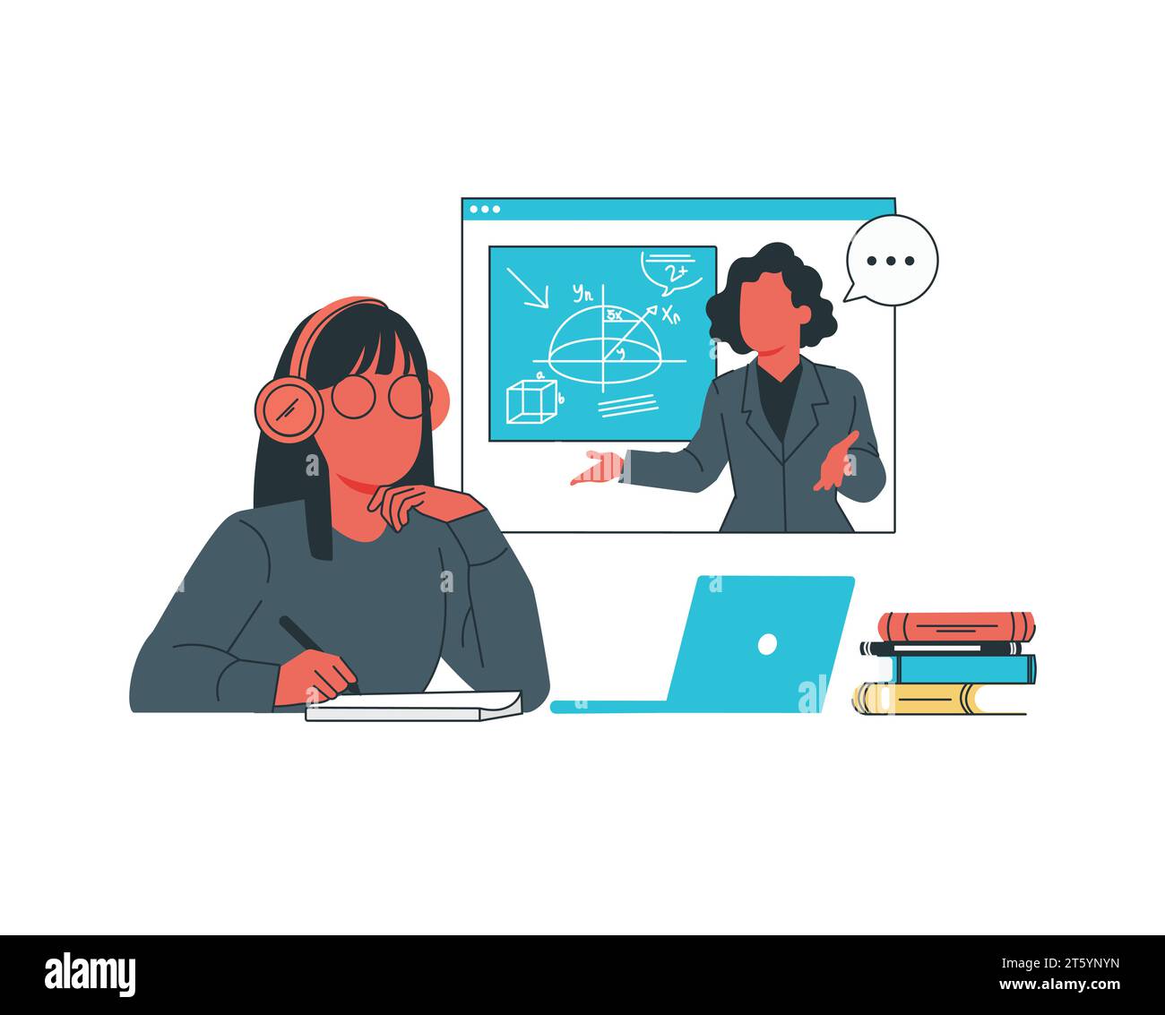 Online education concept. Woman teacher and student on laptop screen ...